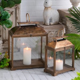 Set of 2 Antique Gold Rectangle Lanterns