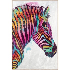 Multi Stripes Zebra Framed Canvas Art