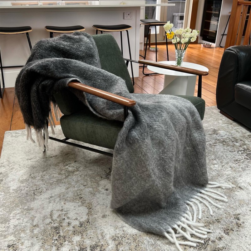 Wool Blend Throw - Black/Grey