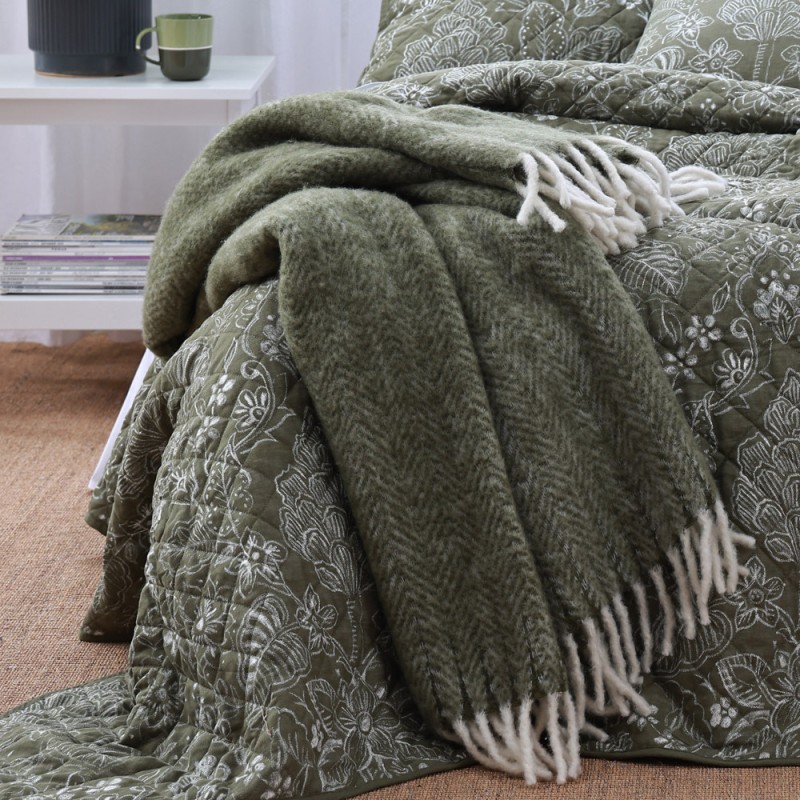 NZ Wool Blend Throw - Olive
